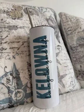 Lowa | Dining | White Tumbler With Teal Blue Logo And Stainless Straw ...